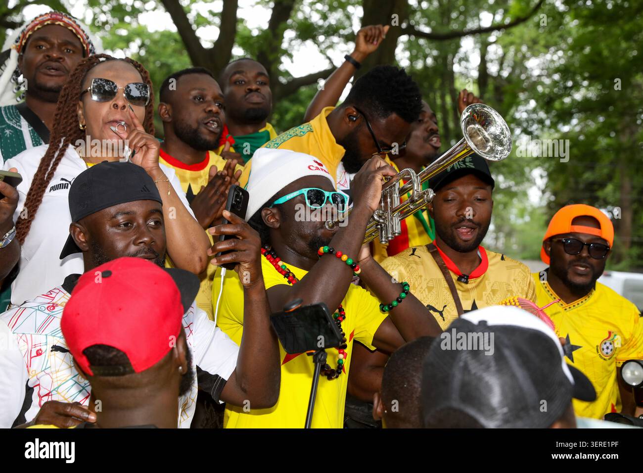 Toronto, Canada. 17 June, 2026. Ghana fans sing, cheer, and dance at ...