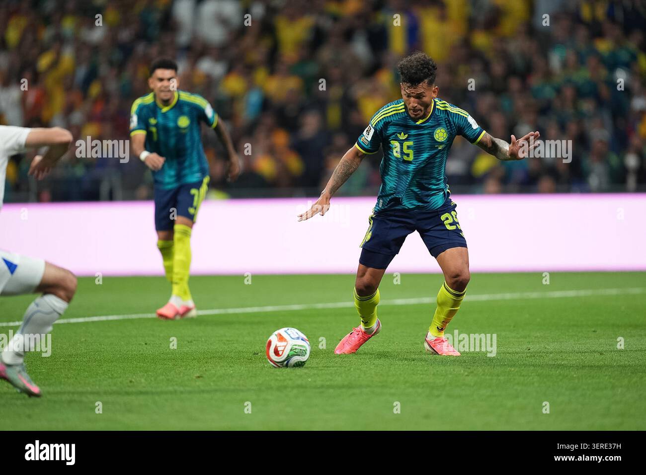 Luis Suárez #25 of Colombia dribbles the ball during the FIFA World Cup ...