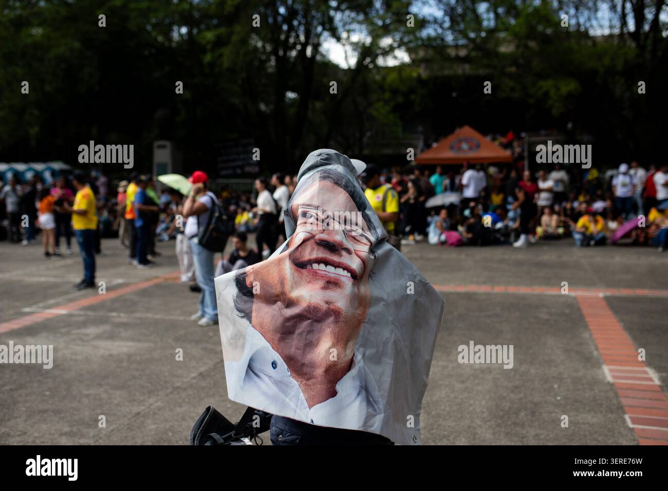 Supporters take part with flags and signs during a public event of ...