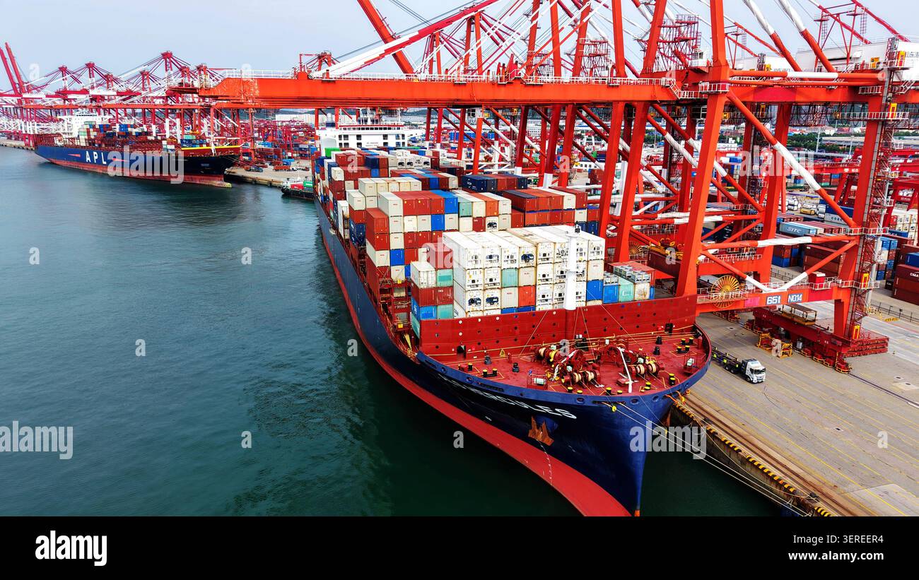 QINGDAO, CHINA - JUNE 18, 2026 - A cargo ship was loaded and unloaded ...