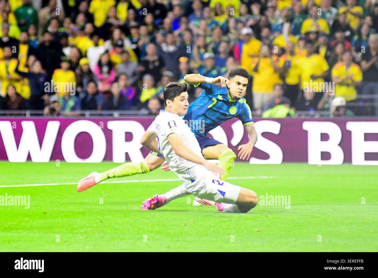 Abdukodir Khusanov and Luis DIAZ of Colombia scores a goal during the ...