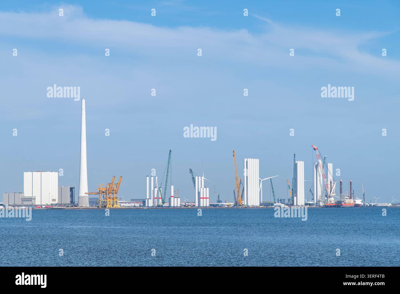 Panoramic view of harbor facilities of Esbjerg, Denmark with terminals ...