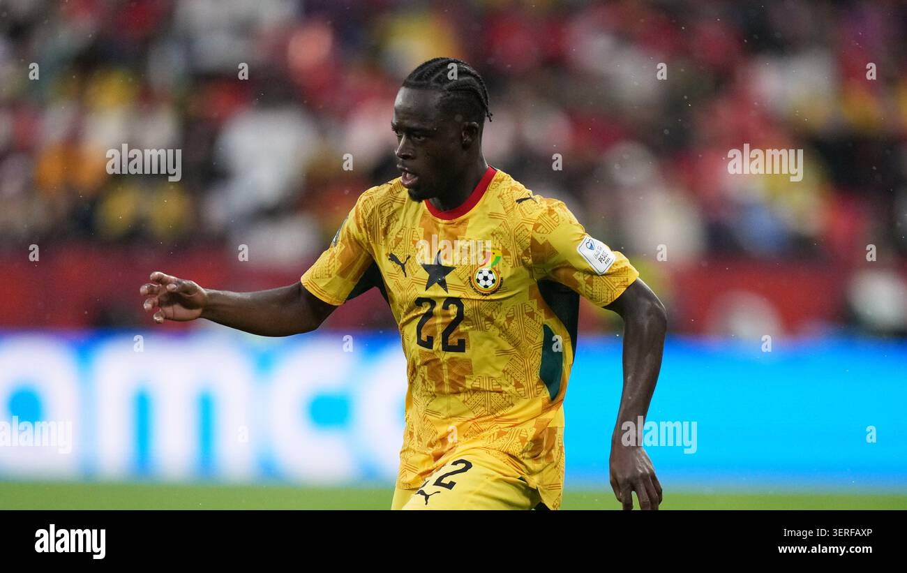 Ghana's Kamaldeen Sulemana (22) controls the ball during the World Cup ...