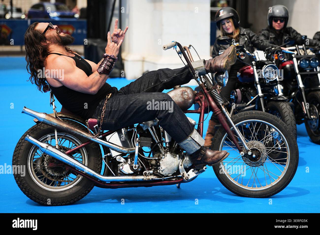 Jason Momoa poses for photographers in front of Marble Arch at the ...