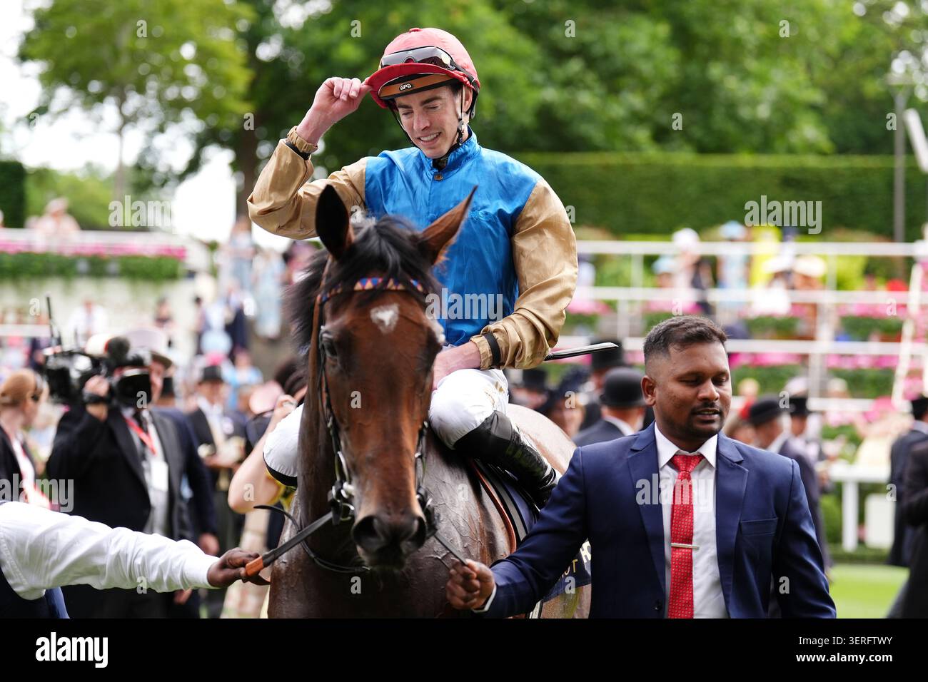 James Doyle aboard Earth Shot after winning the Ribblesdale Stakes on ...