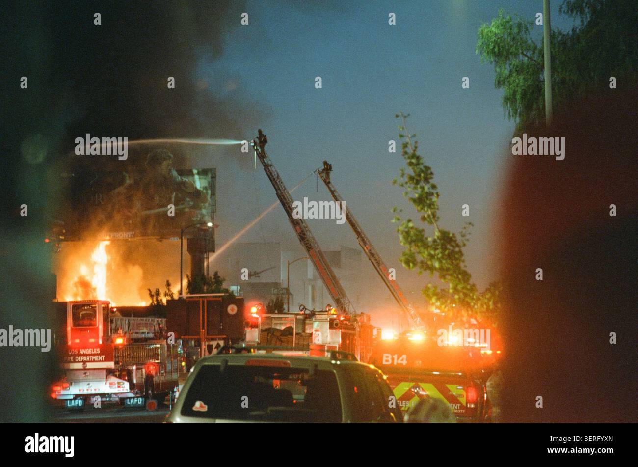 Fire emergency aerial ladder truck firefighters structure fire n hi-res ...