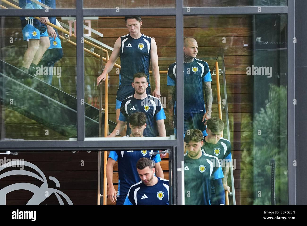 Scotland's Andy Robertson arrives with the team for a training session ...