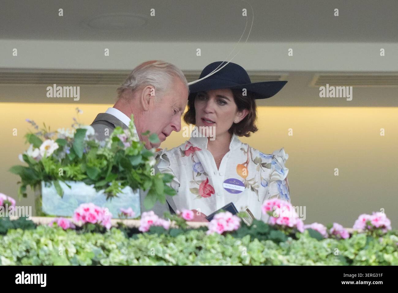 King Charles III and Felicity Blunt in the royal box on day three of ...
