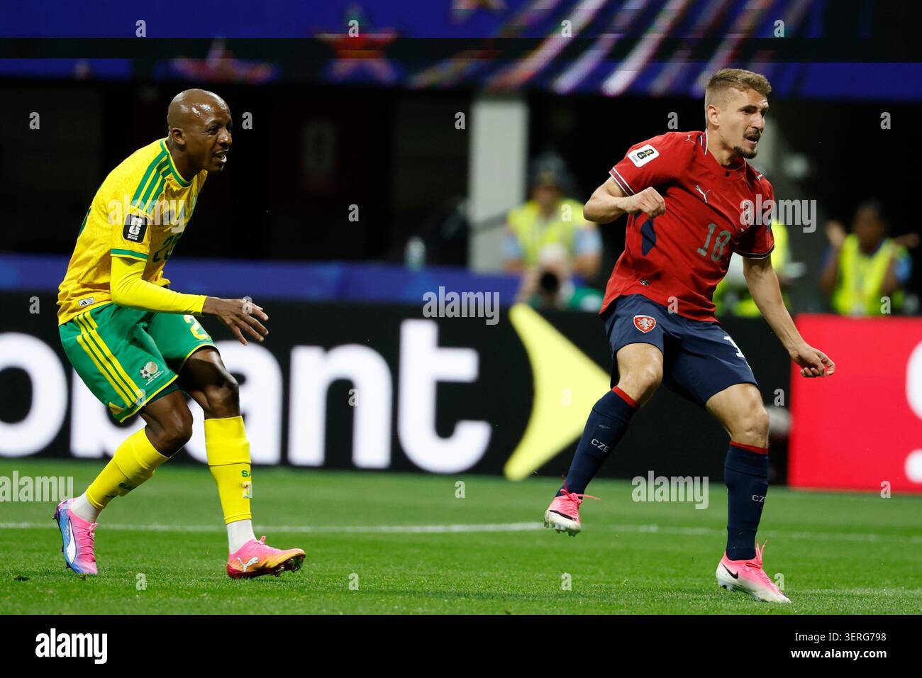 Czechia's Michal Sadilek, right, scores the opening goal of his team ...