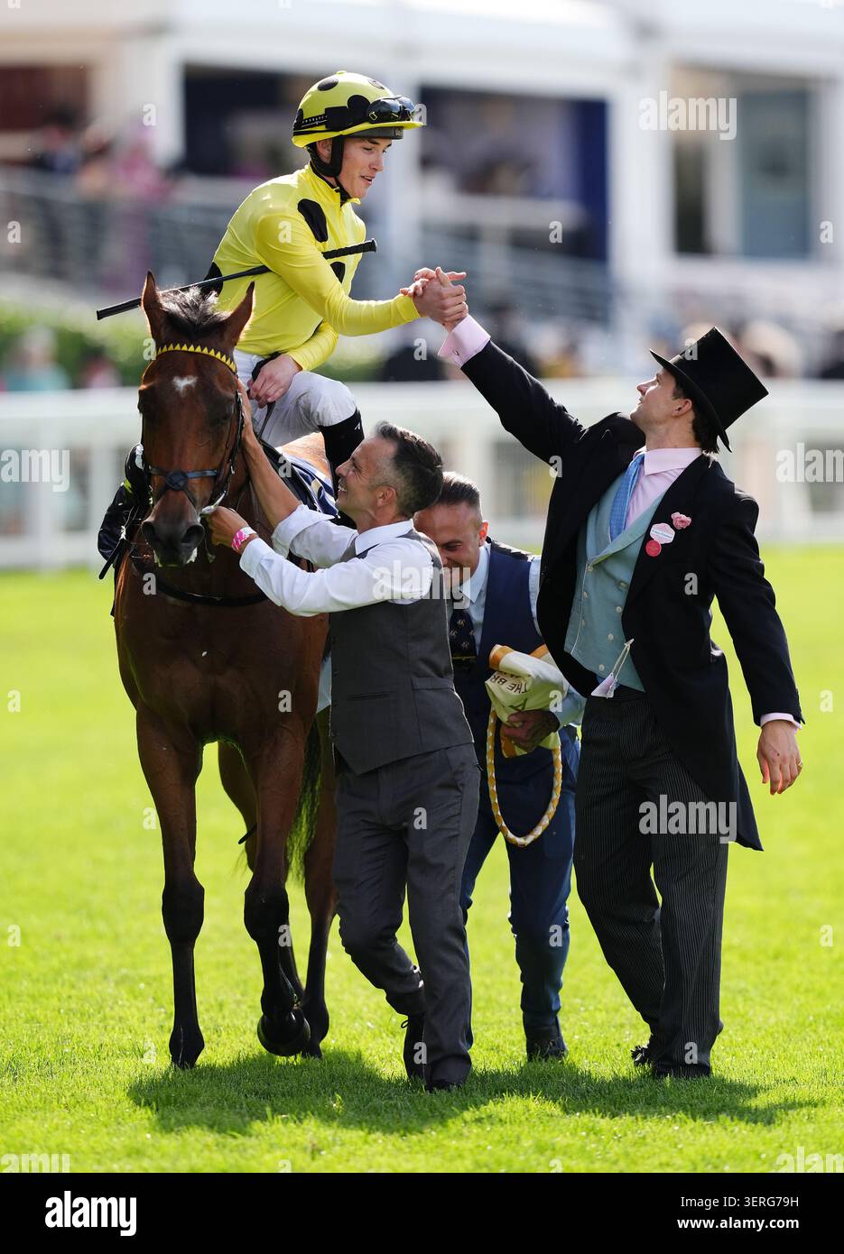 Jockey Zac Lloyd celebrates aboard Moonfall after winning the Britannia ...