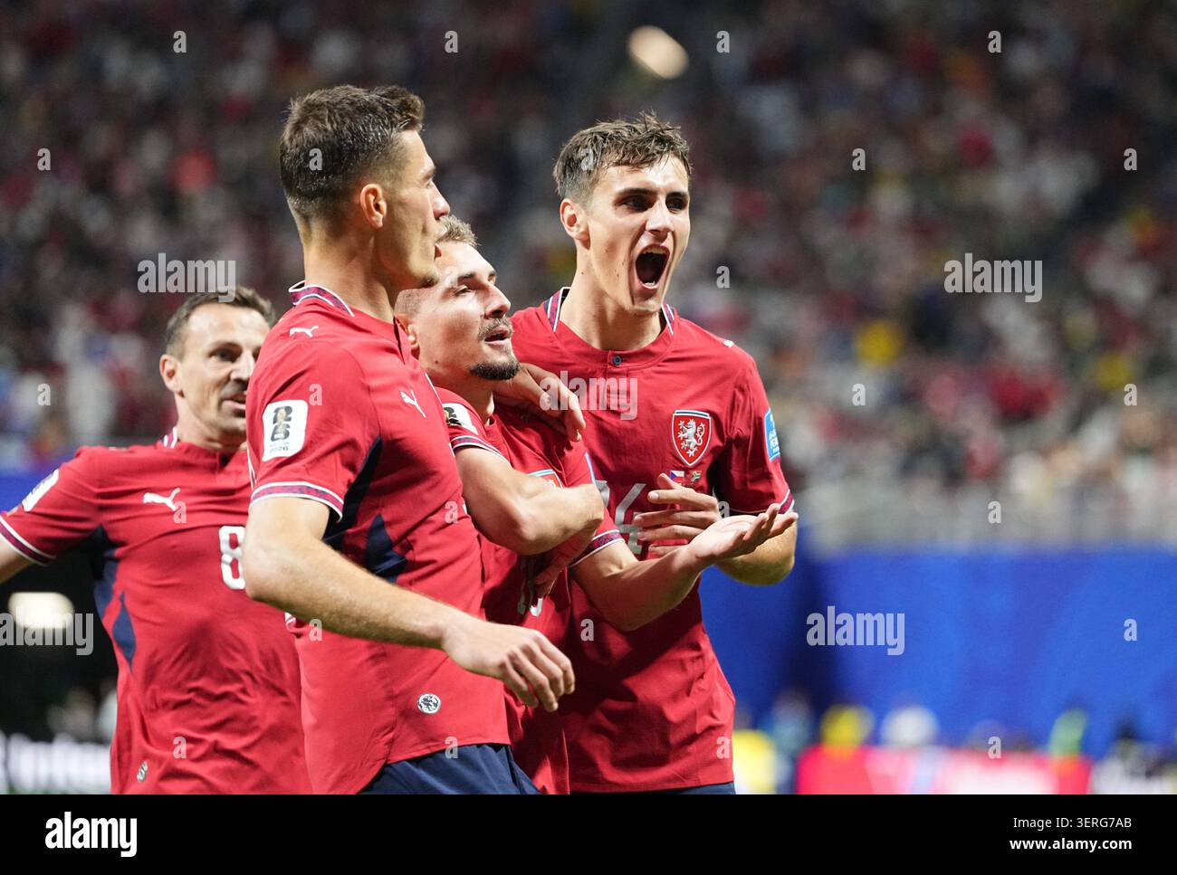 Michal Sadilek (Czechia) scores and celebrates his teams first goal ...