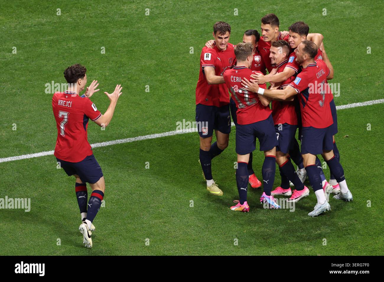Czechia players celebrate after soring the opening goal during the ...