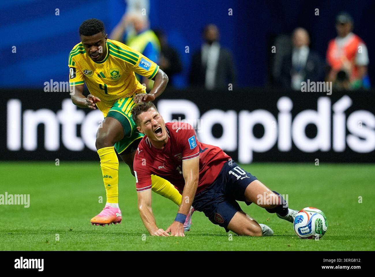 Czechia's Patrik Schick falls to the ground in a clash with South ...