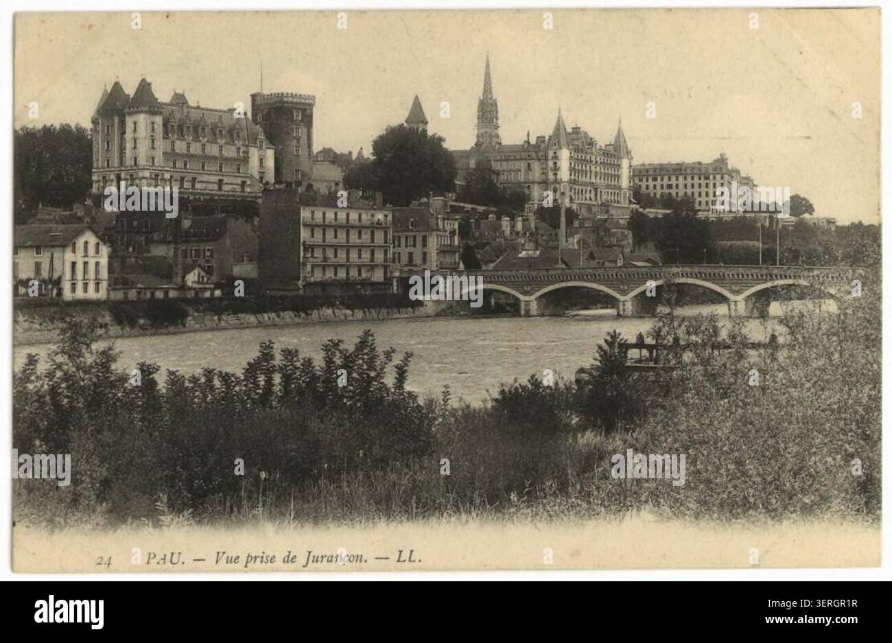 A view records Jurançon near Pau, presenting the settlement set against ...