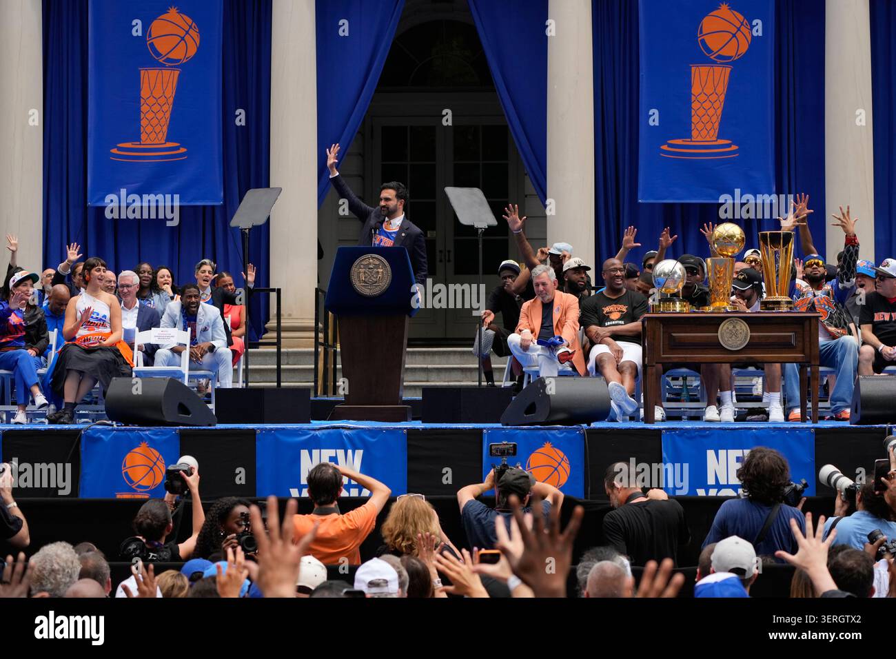 Mayor Zohran Mamdani celebrates while speaking during the New York ...