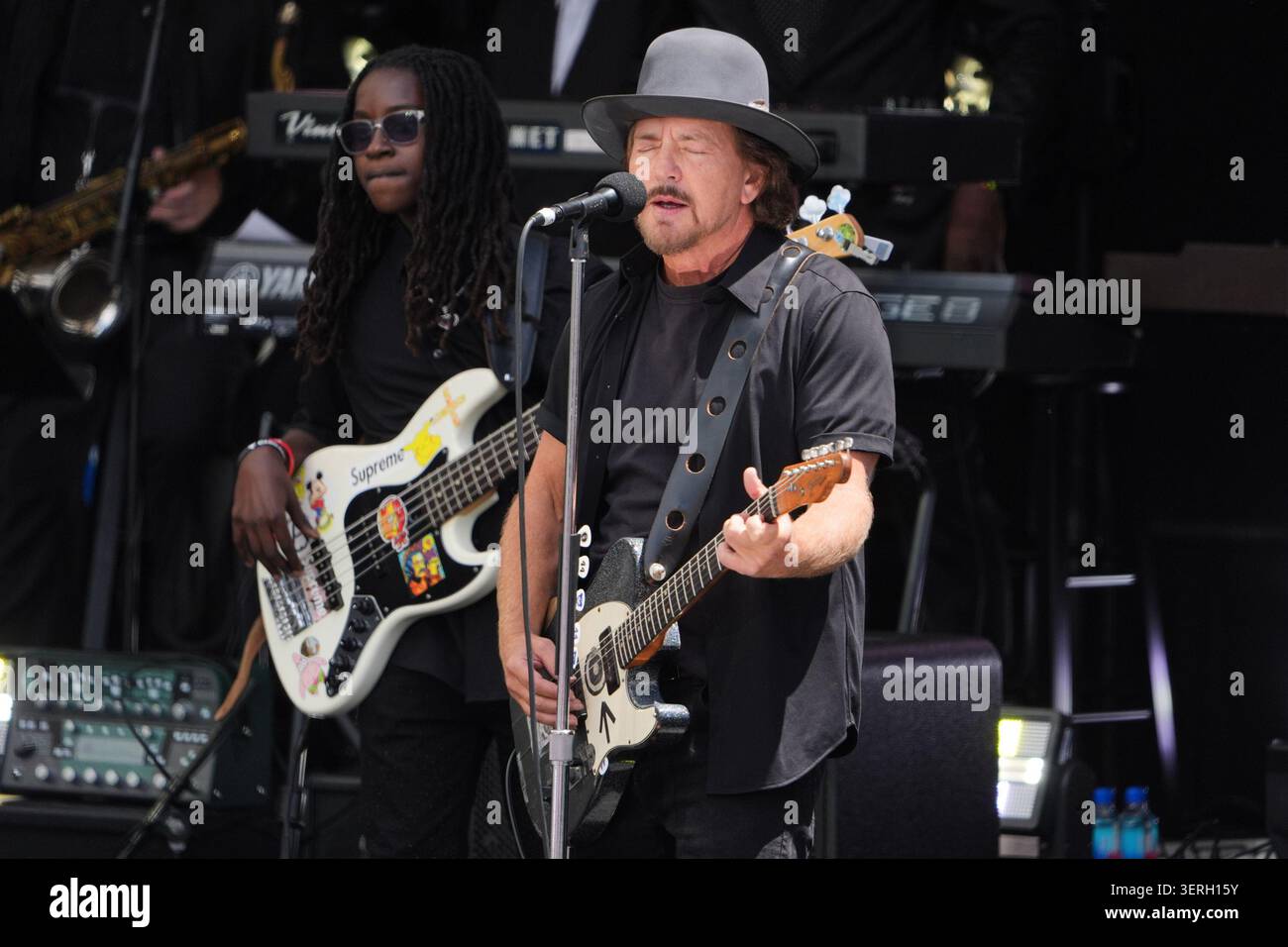 Eddie Vedder performs on stage during the dedication ceremony for the ...