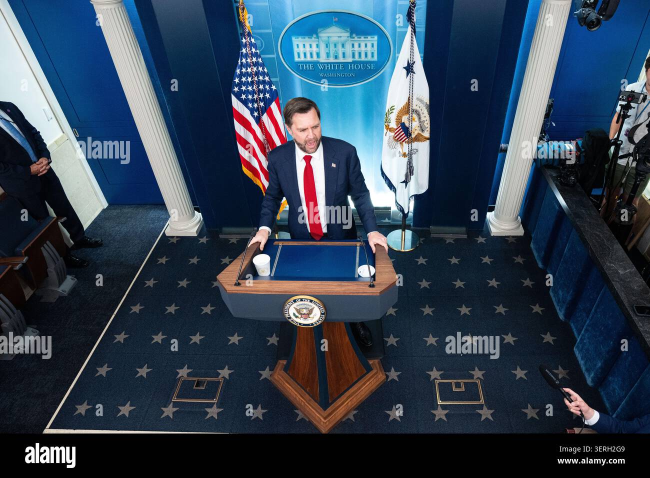 United States Vice President JD Vance conducts a briefing in the James ...