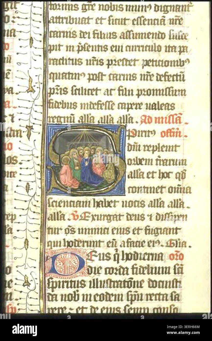 Pentecost engraving biblical scene apostles virgin holy spirit descent ...
