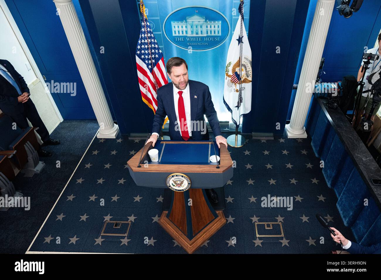 United States Vice President JD Vance conducts a briefing in the James ...