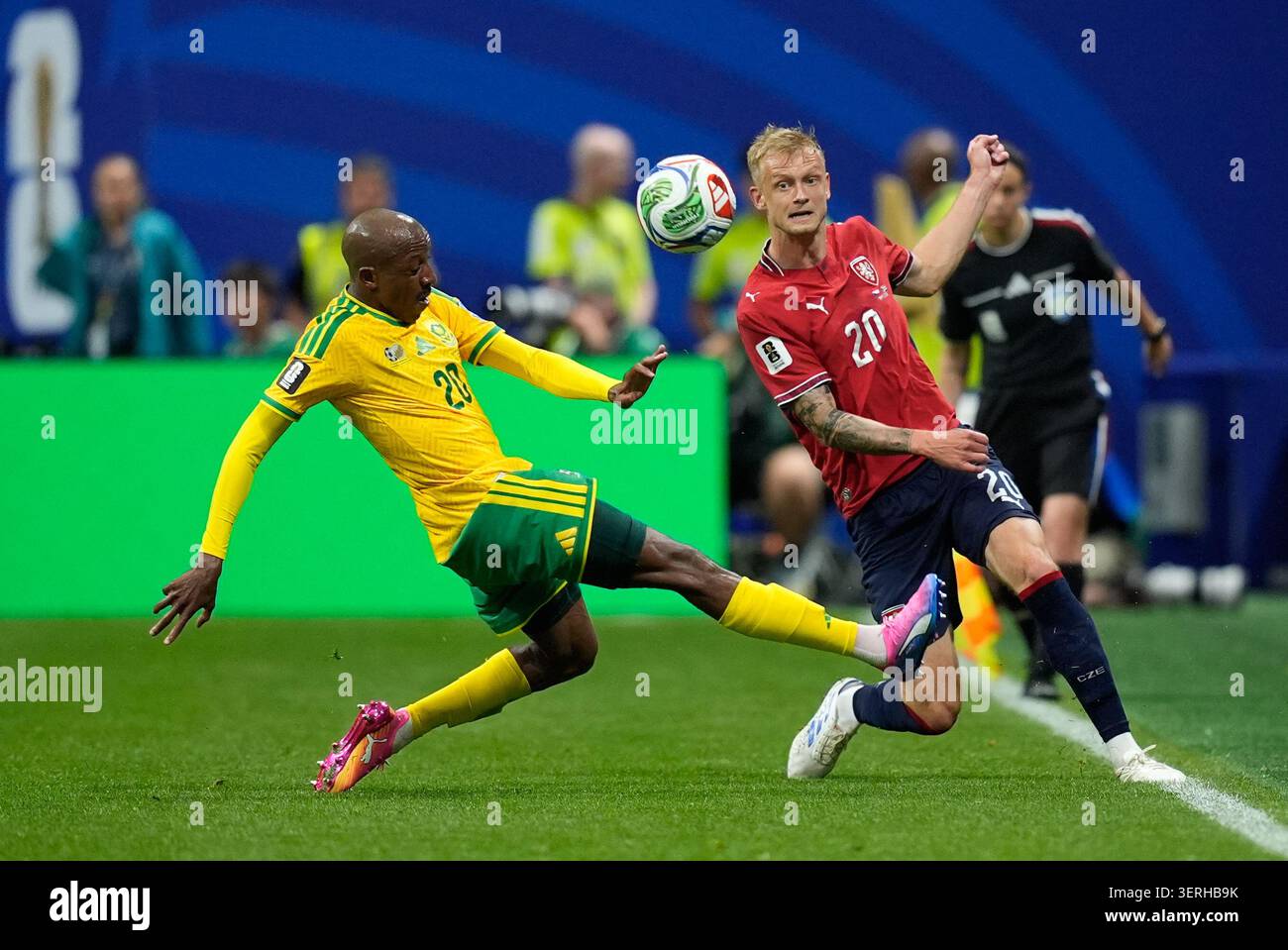 South Africa's Khuliso Mudau vies for the ball with Czechia's Jaroslav ...