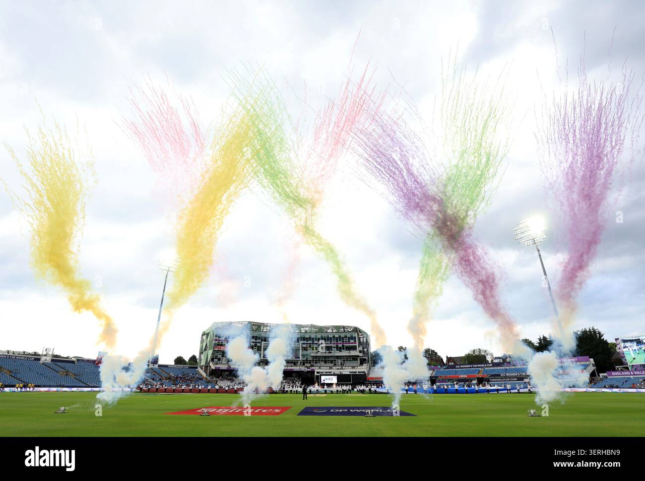 A pyrotechnics display ahead of the ICC Women's T20 World Cup match at ...
