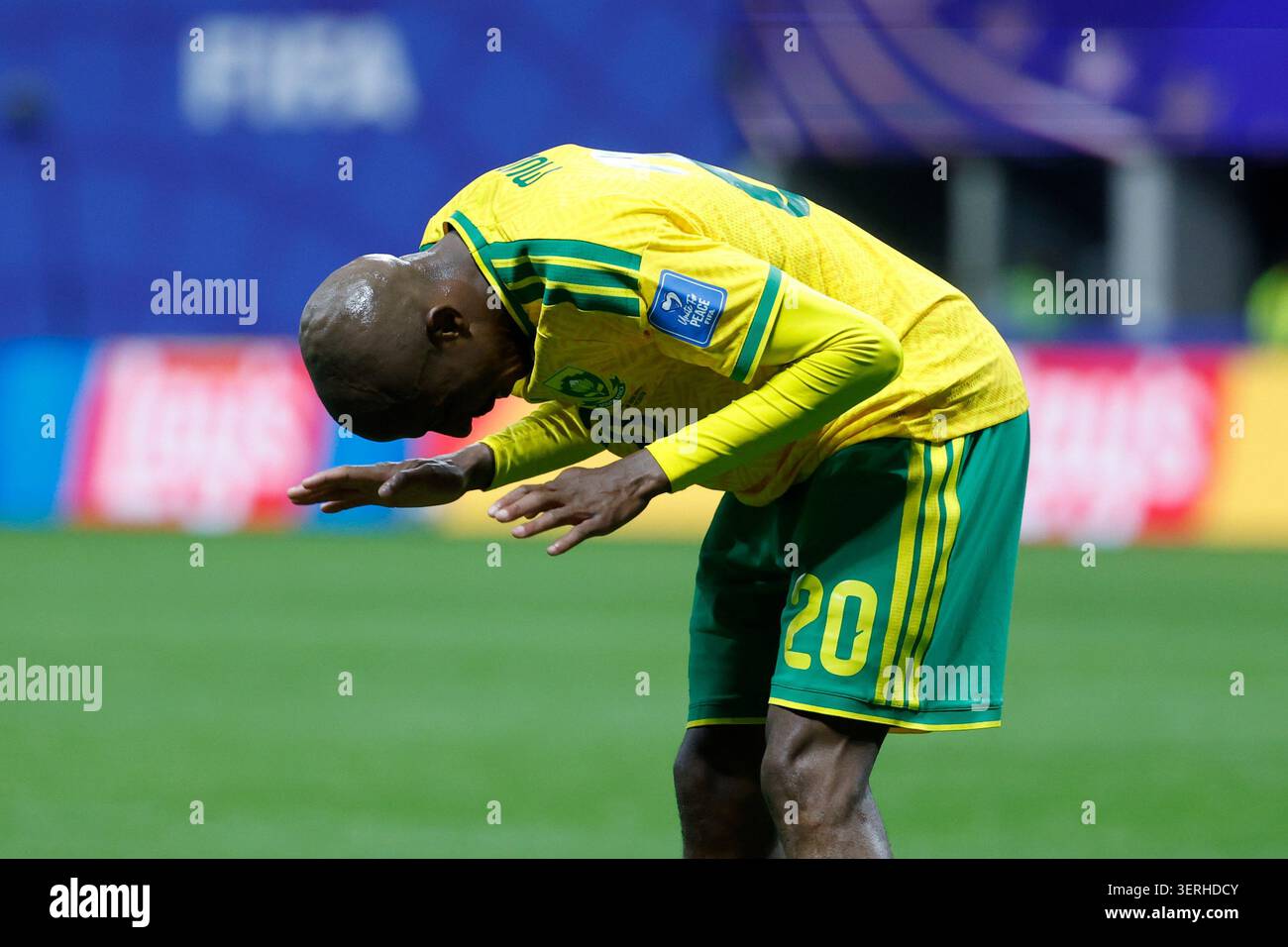 South Africa's Khuliso Mudau reacts during the World Cup Group A soccer ...