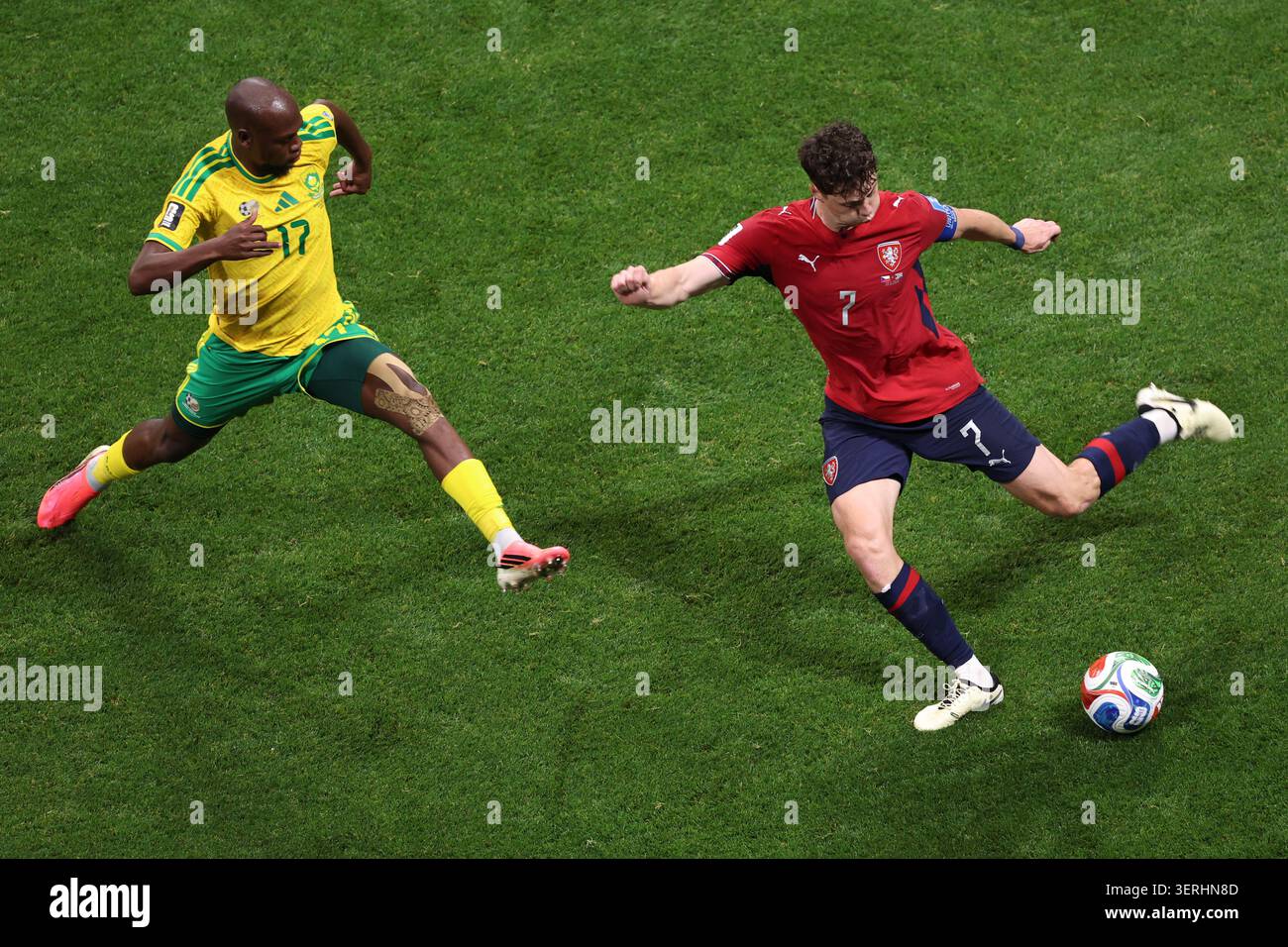 Czechia's Ladislav Krejci (7) passes the ball in front of South Africa ...