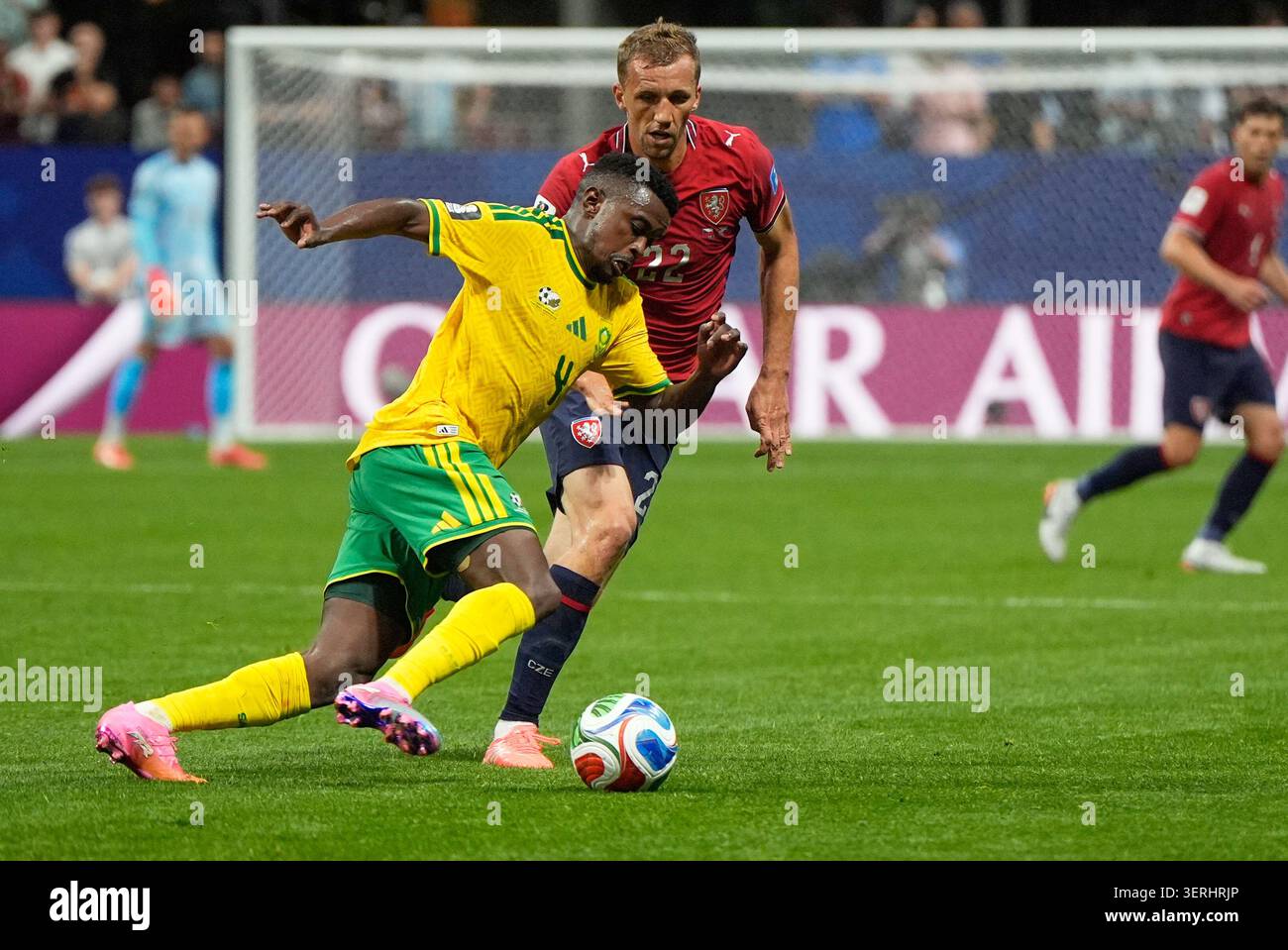 South Africa's Teboho Mokoena drives the ball past Czechia's Tomas ...