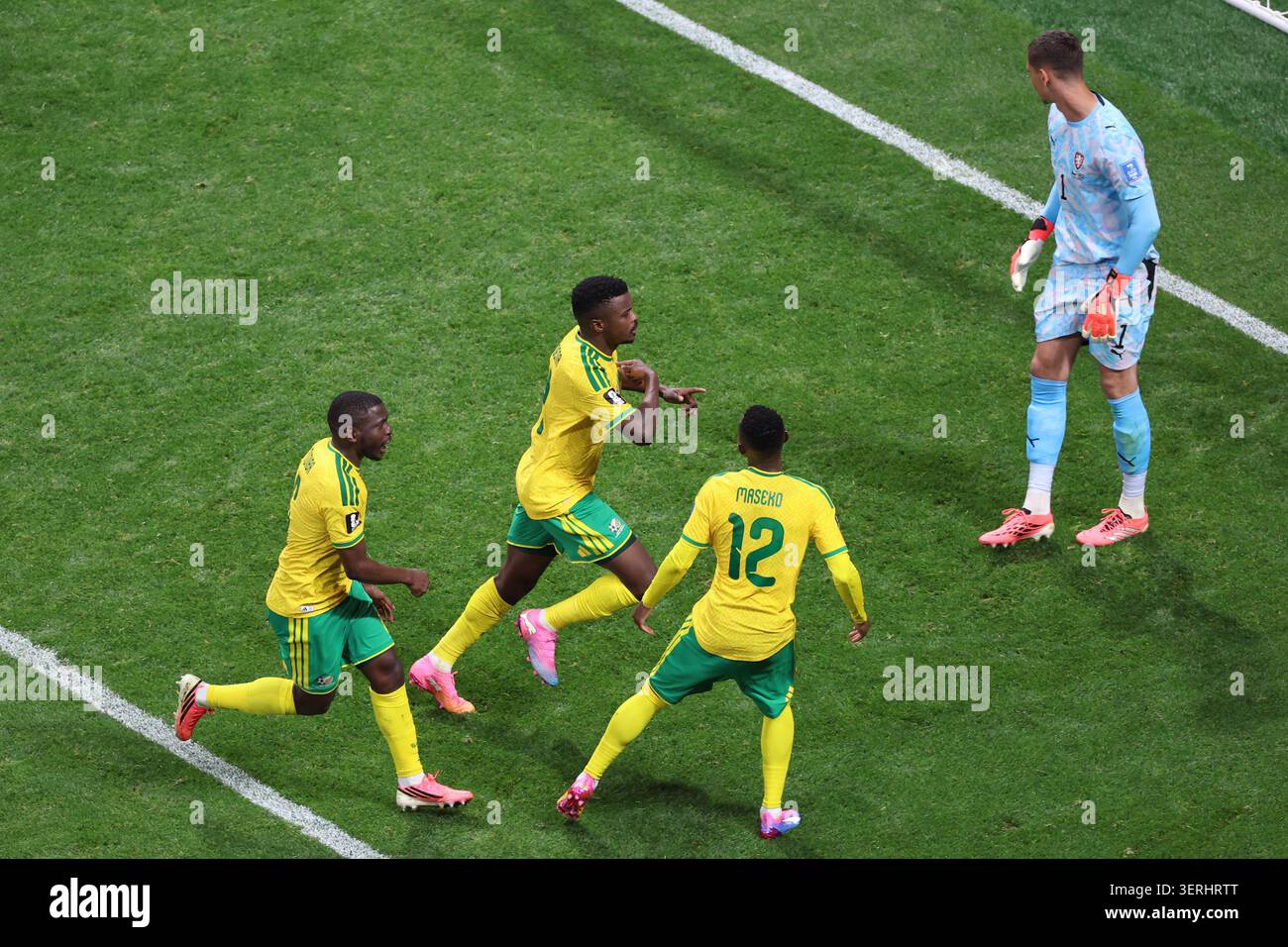 South Africa's Teboho Mokoena (4, center, celebrates after scoring ...