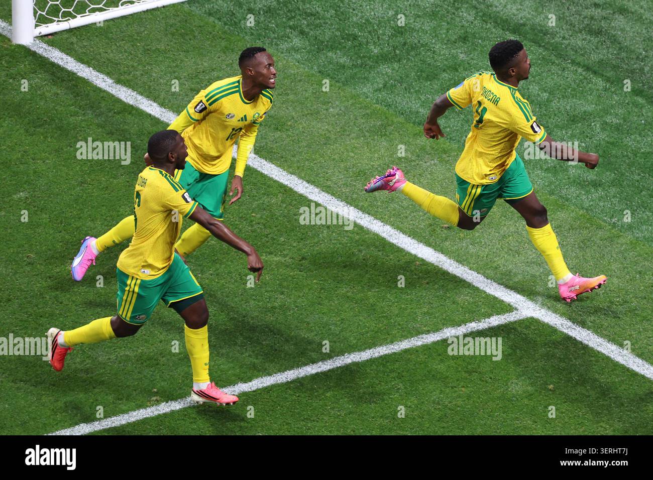 South Africa's Teboho Mokoena (4, right, celebrates after scoring ...