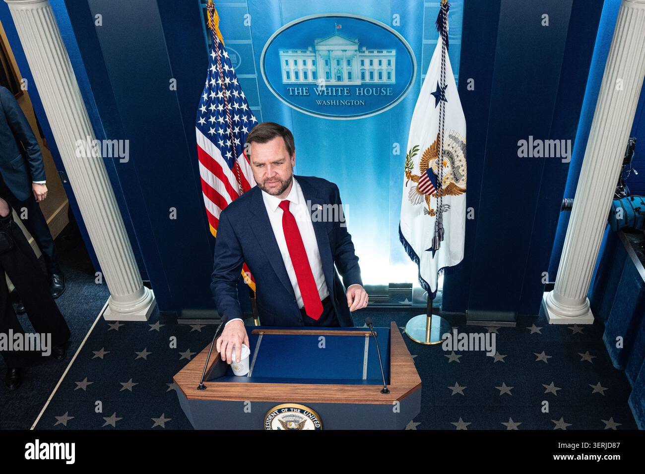 United States Vice President JD Vance conducts a briefing in the James ...