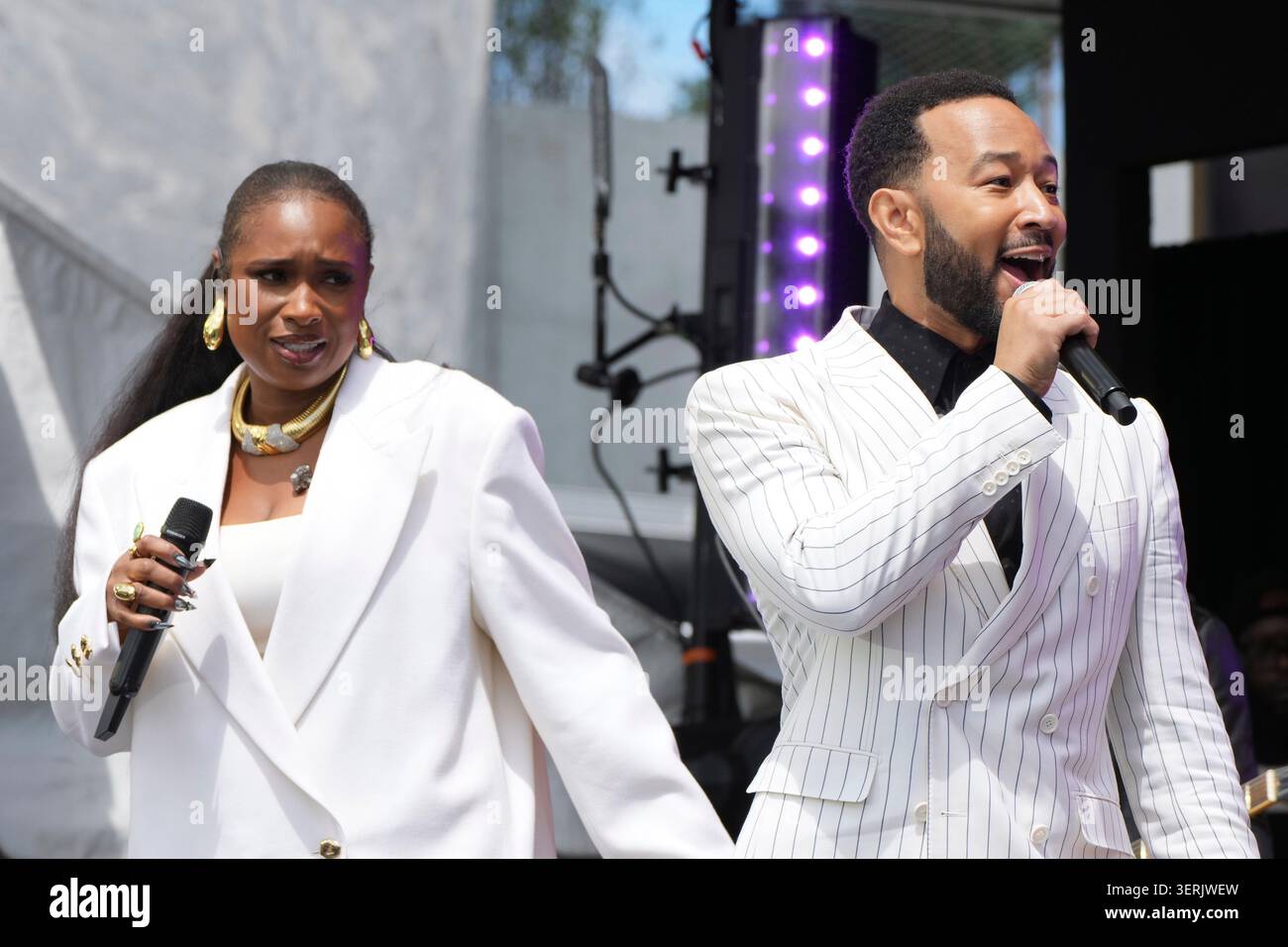 Jennifer Hudson and John Legend performing during the dedication ...