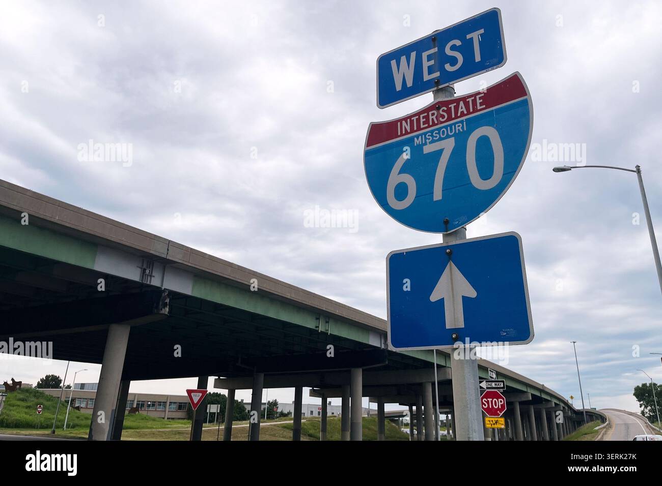 A sign for I-670 is seen near the site of a shooting Thursday, June 18 ...