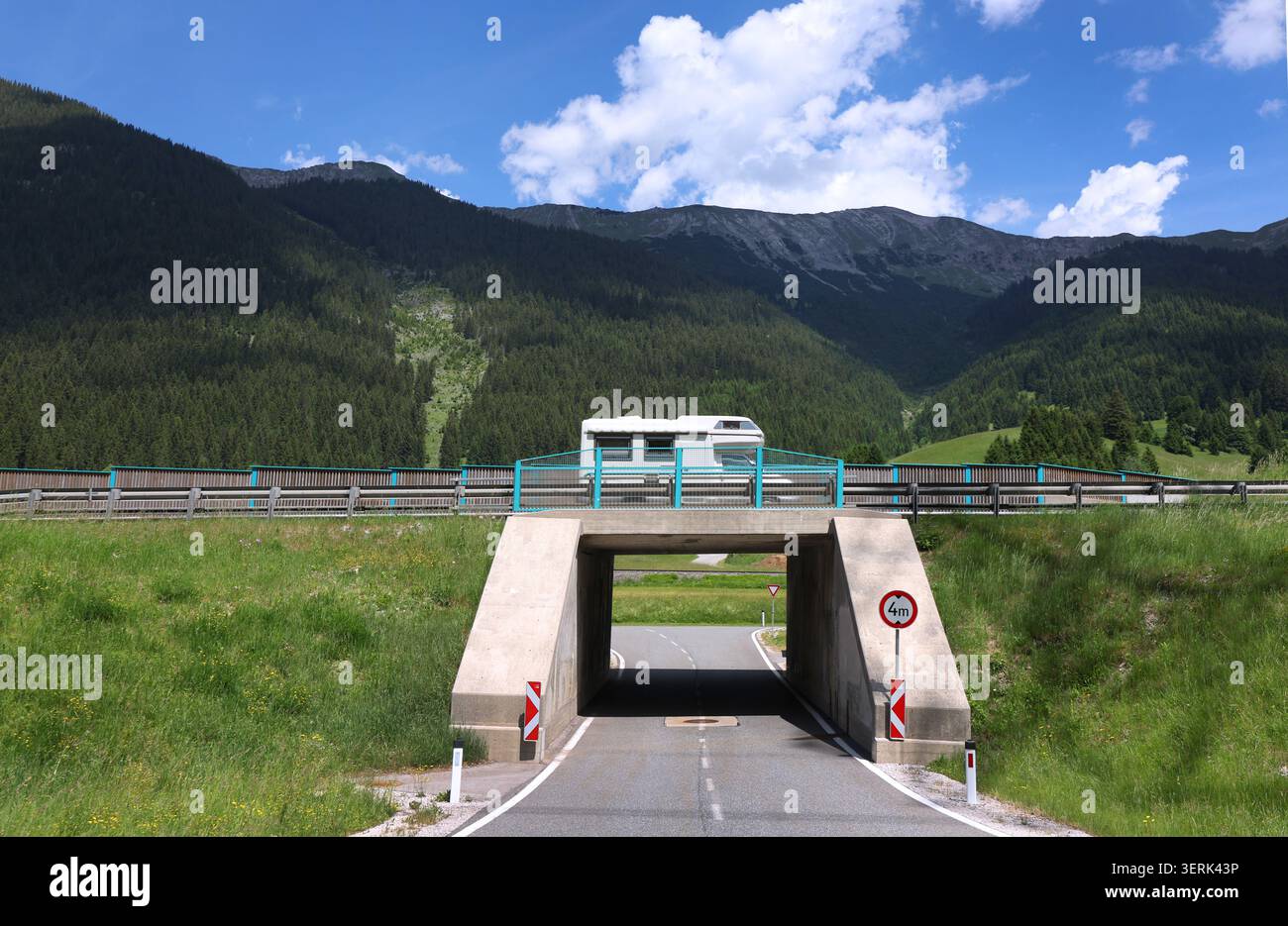 PRODUCTION - 18 June 2026, Austria, Bichlbach: A motorhome drives past ...