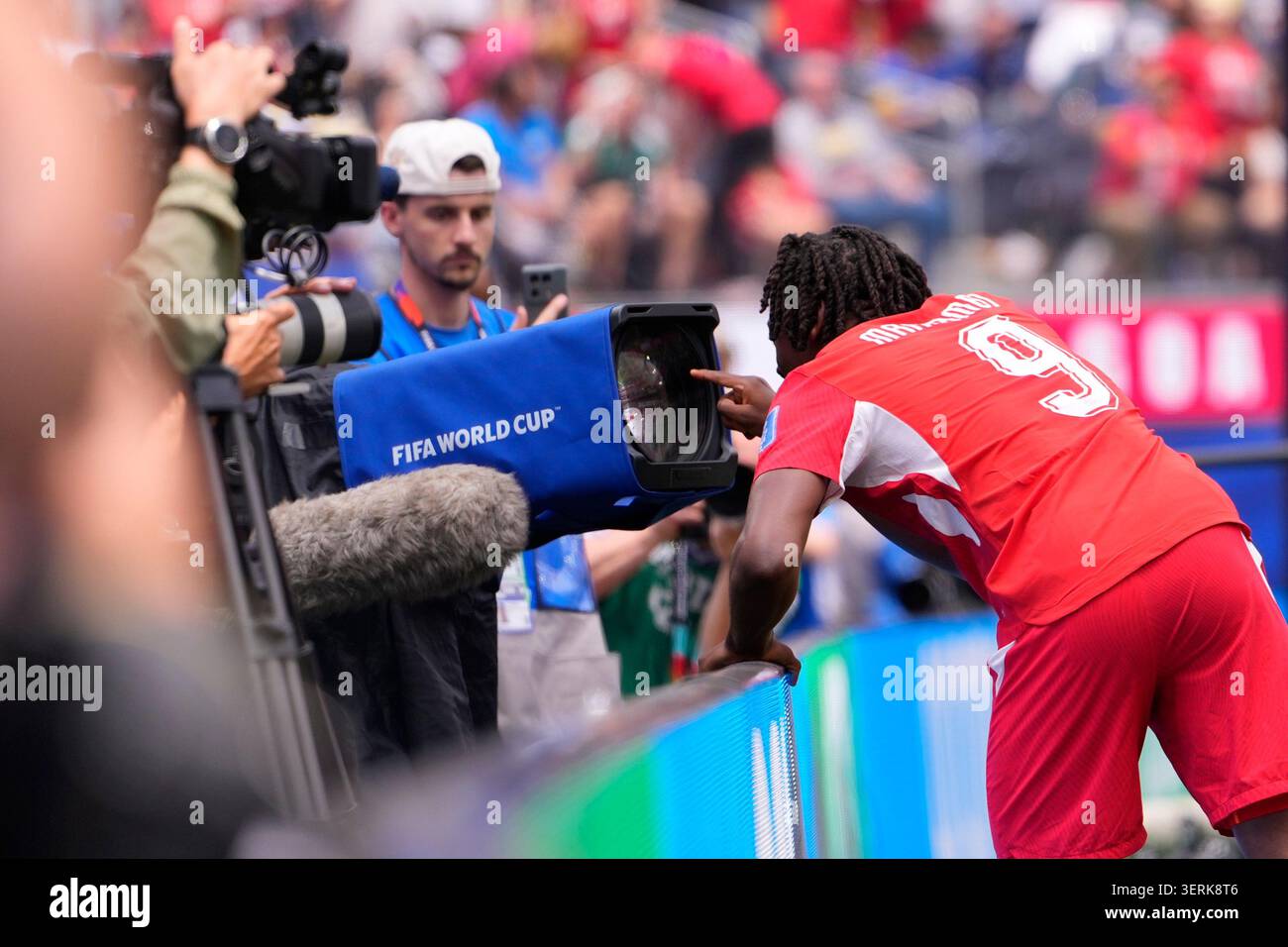 Switzerland's Johan Manzambi celebrates after scoring the opening goal ...