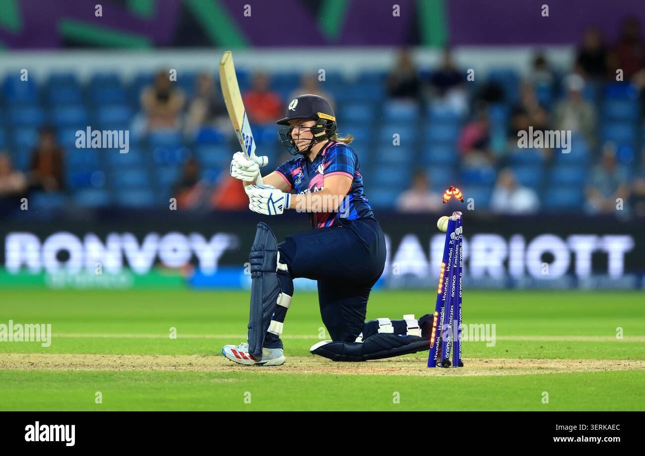 Scotland's Ailsa Lister is bowled by West Indies' Aaliyah Alleyne ...