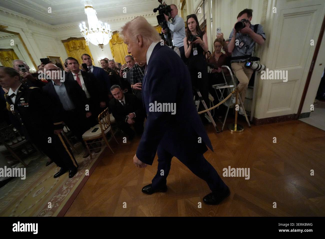 President Donald Trump arrives at a Medal of Honor ceremony in the East ...