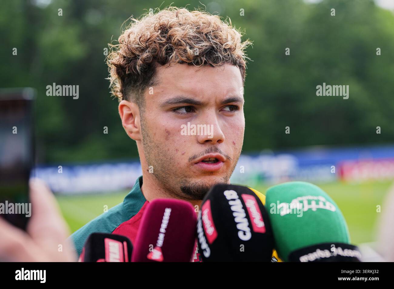 Morocco's Chemsdine Talbi talks to the media ahead of a training ...