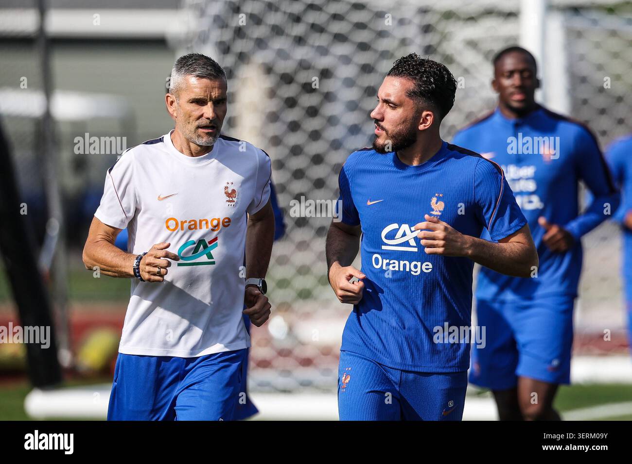 Cyril MOINE, physic trainer and Rayan CHERKI of France during the ...