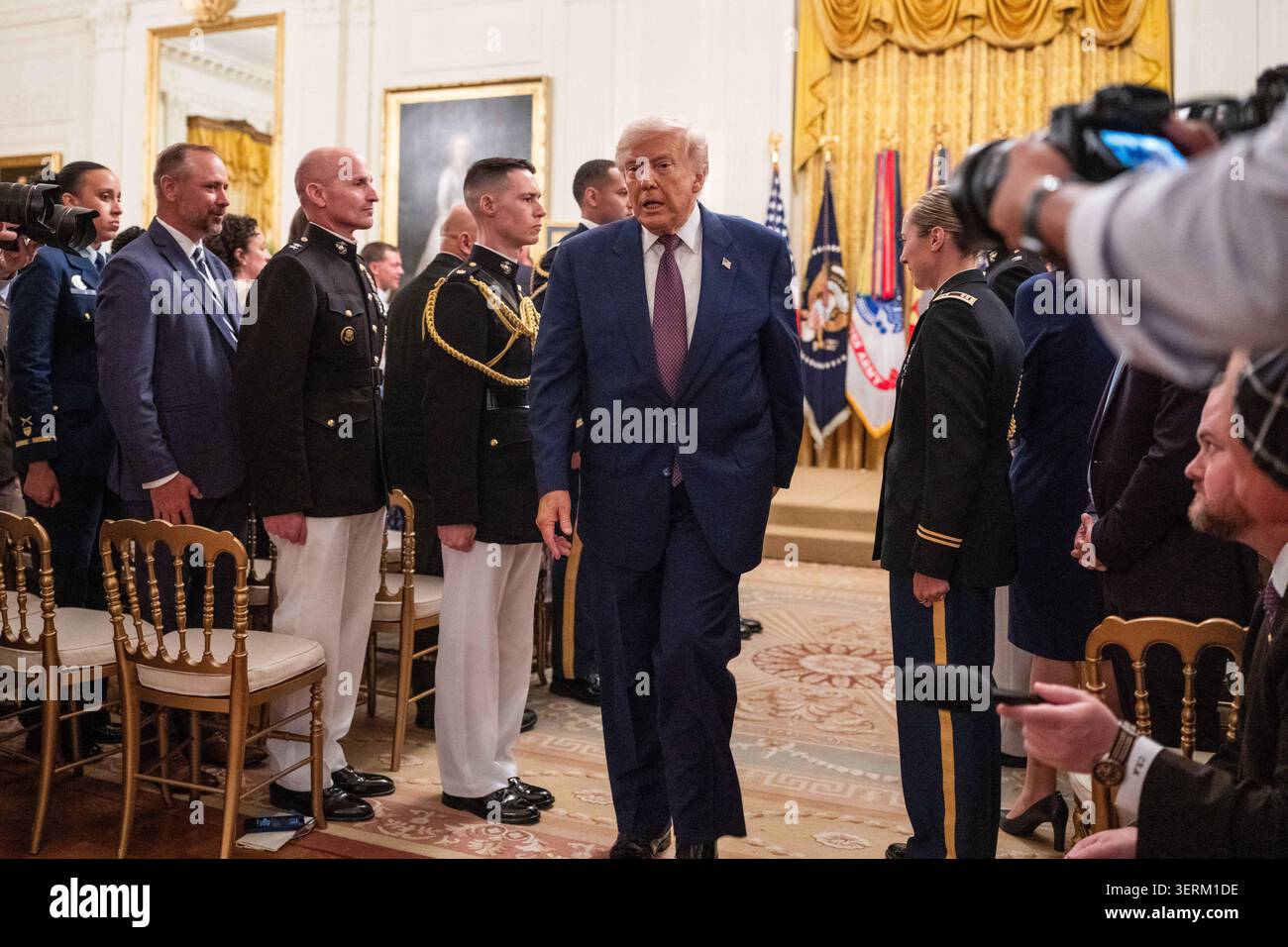 United States President Donald J Trump departs a Medal of Honor award ...