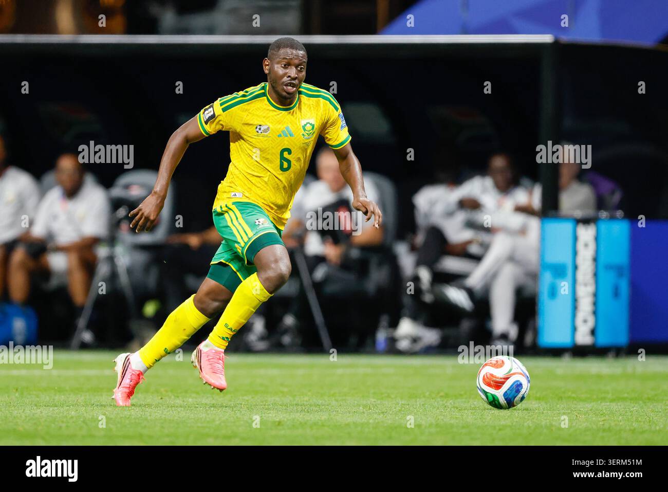 South Africa's Aubrey Modiba dribbles the ball during the World Cup ...