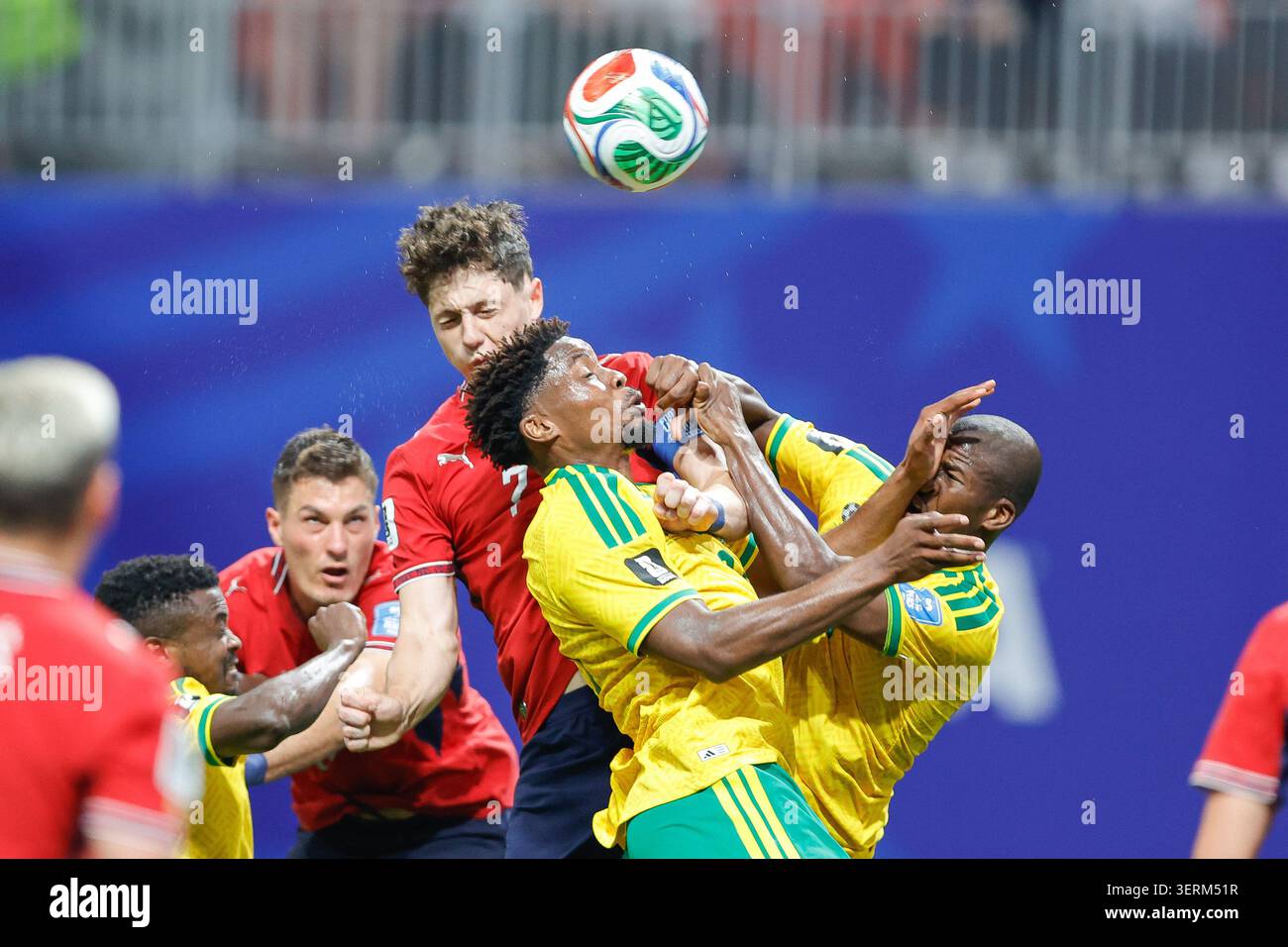 Czechia's Ladislav Krejci battles for a head ball with South Africa's ...