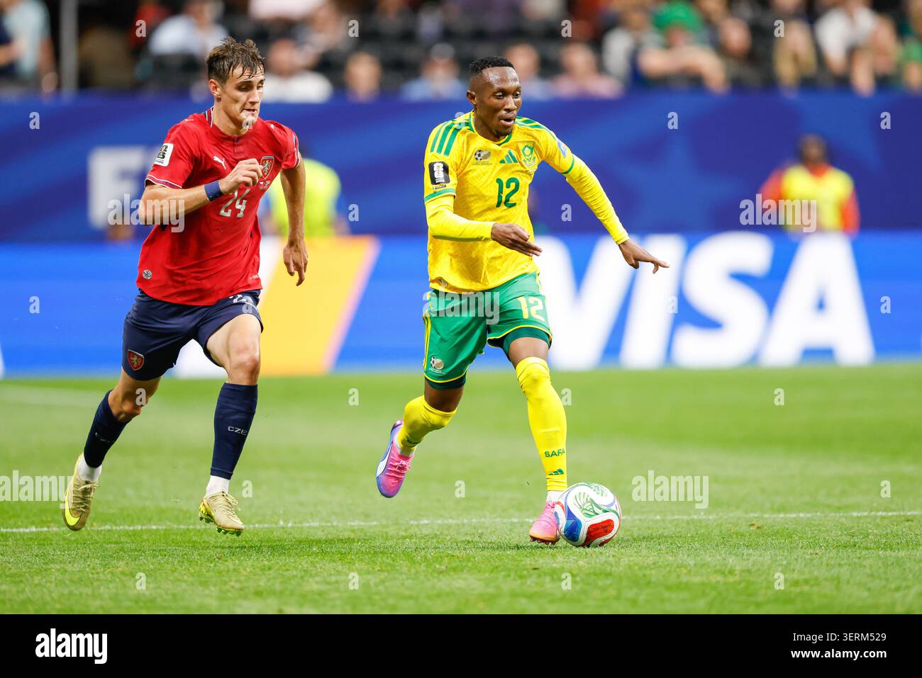 South Africa's Thapelo Maseko dribbles the ball during the World Cup ...