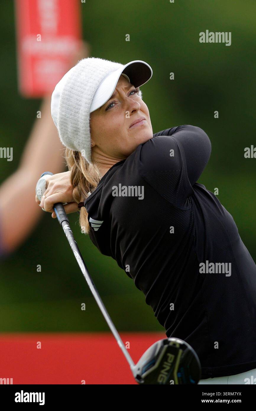 Cassie Porter, of Australia, watches her tee shot on the ninth hole ...
