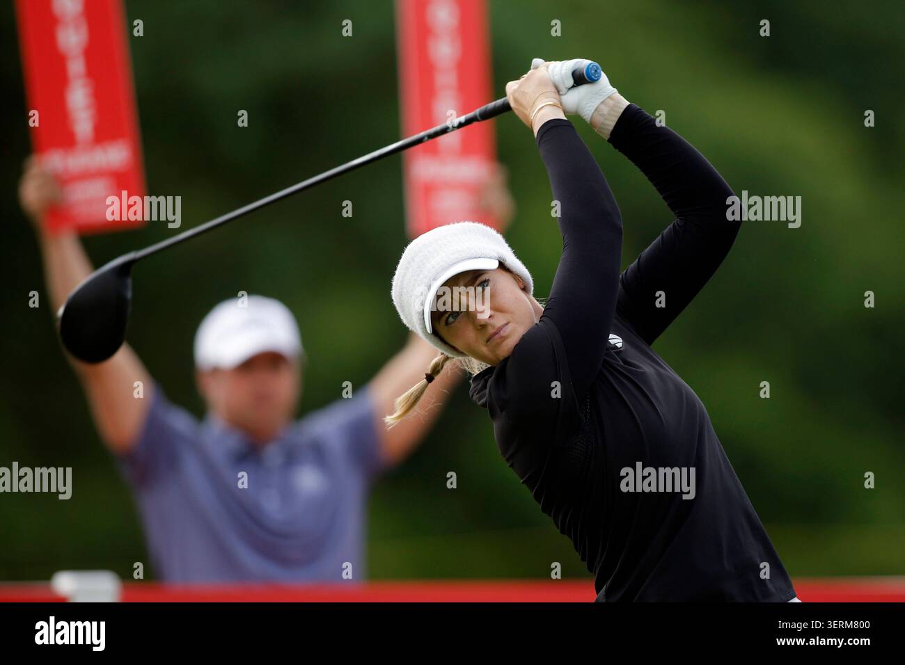 Cassie Porter, of Australia, watches her tee shot on the ninth hole ...
