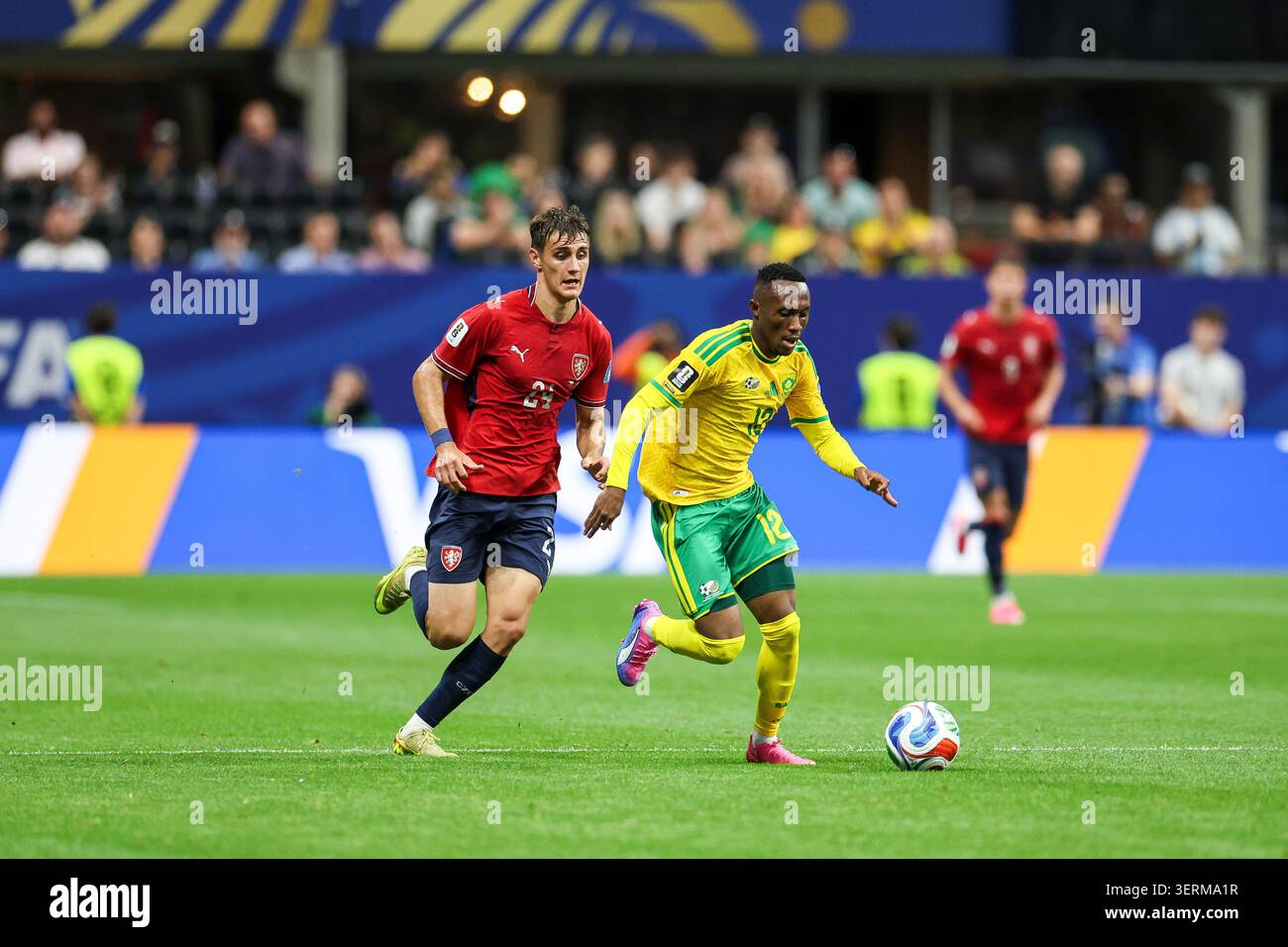 Czechia midfielder Alexandr Sojka (24) and South Africa forward Thapelo ...