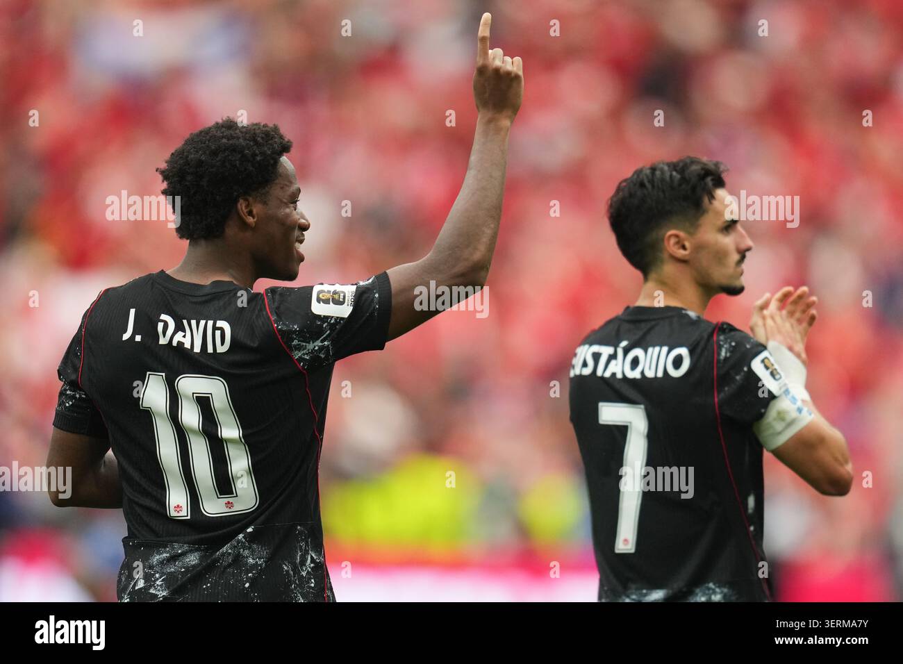 Canada's Jonathan David, left, and Stephen Eustaquio celebrate their ...