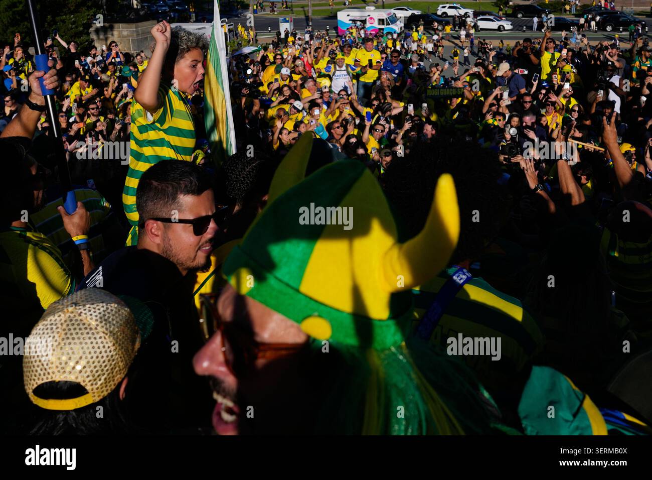 Fans of Brazil cheer as they gather at the Rocky Steps ahead of their ...