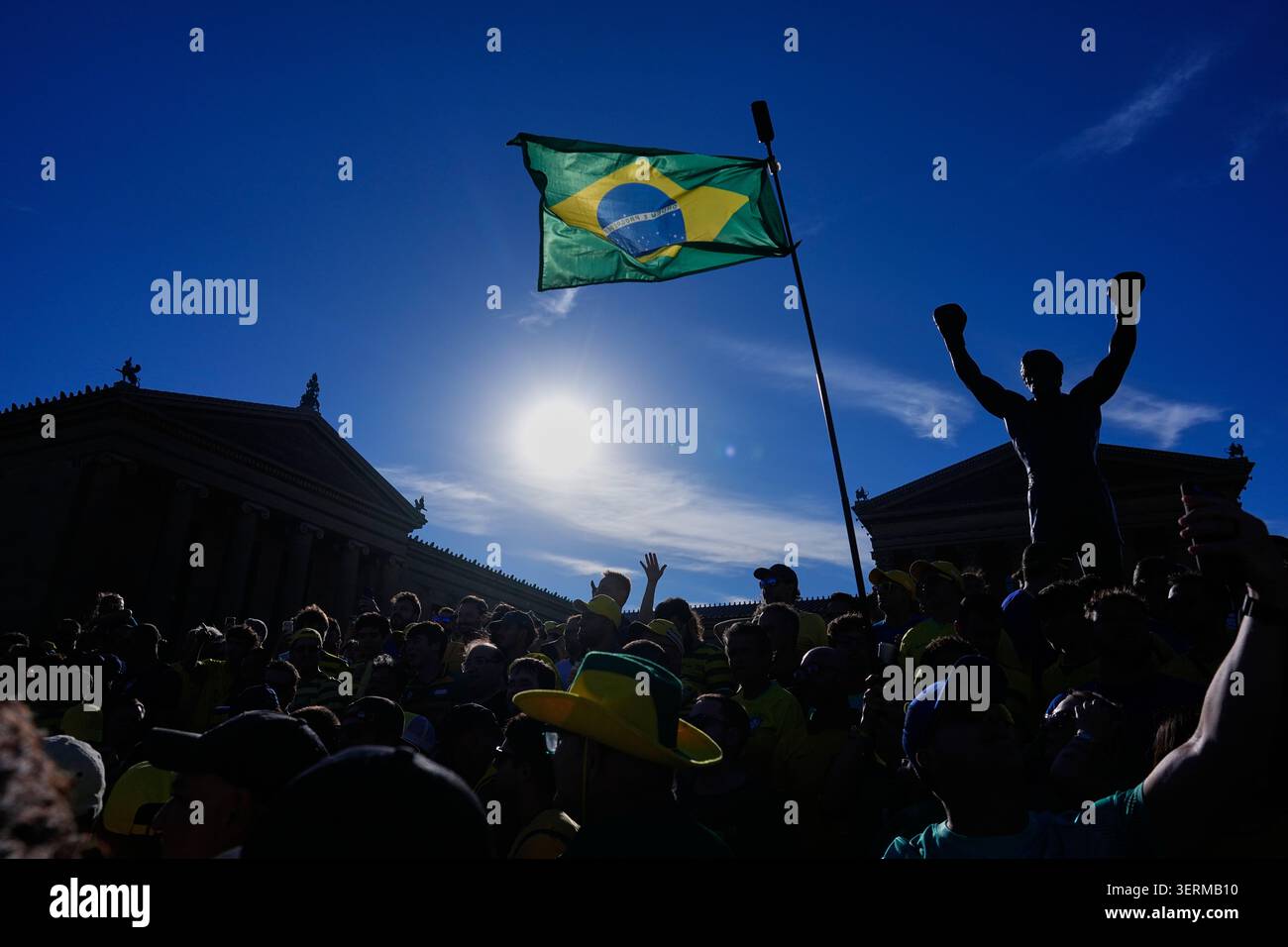 Fans of Brazil cheer as they gather at the Rocky Steps ahead of their ...
