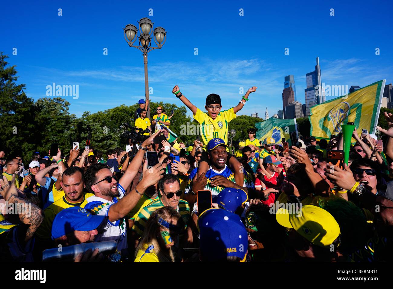 Fans of Brazil cheer as they gather at the Rocky Steps ahead of their ...